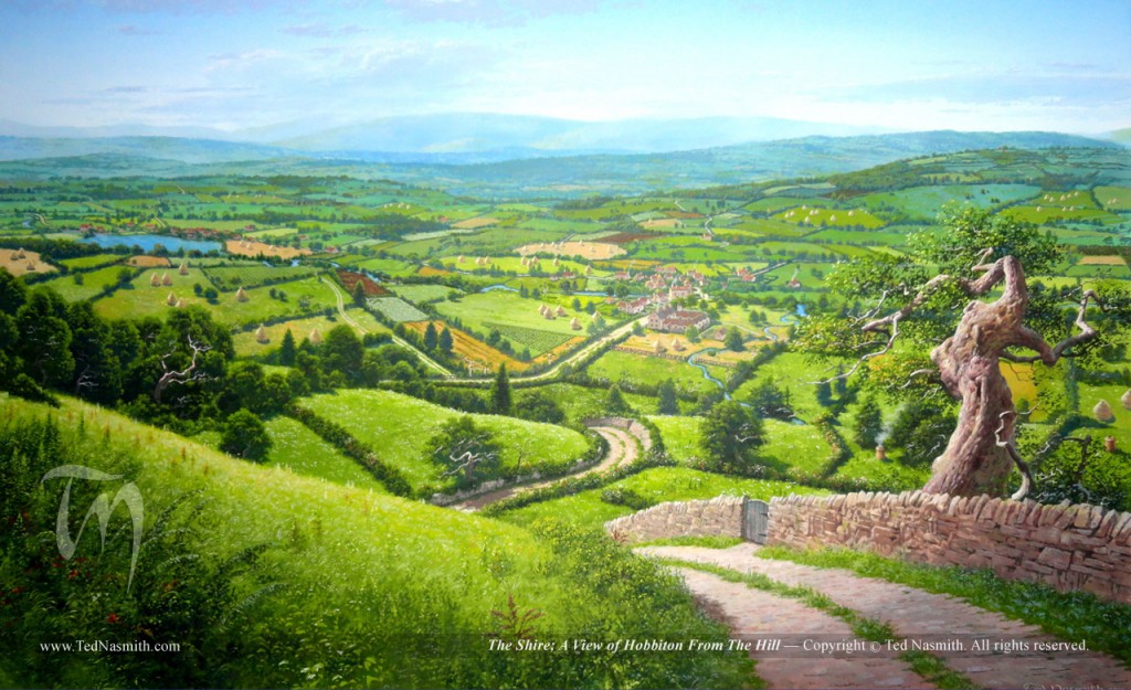 The Shire; A View of Hobbiton From The Hill – Ted Nasmith